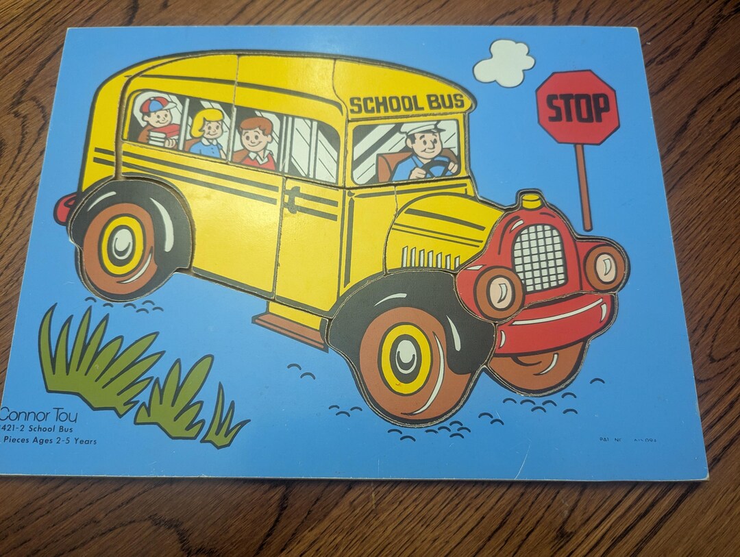 1970's Connor Toy School Bus 10 Piece Wooden Puzzle - Etsy