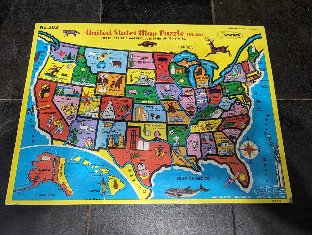 United States Map Puzzle No. 503 1960s Warren Paper Products CO ...