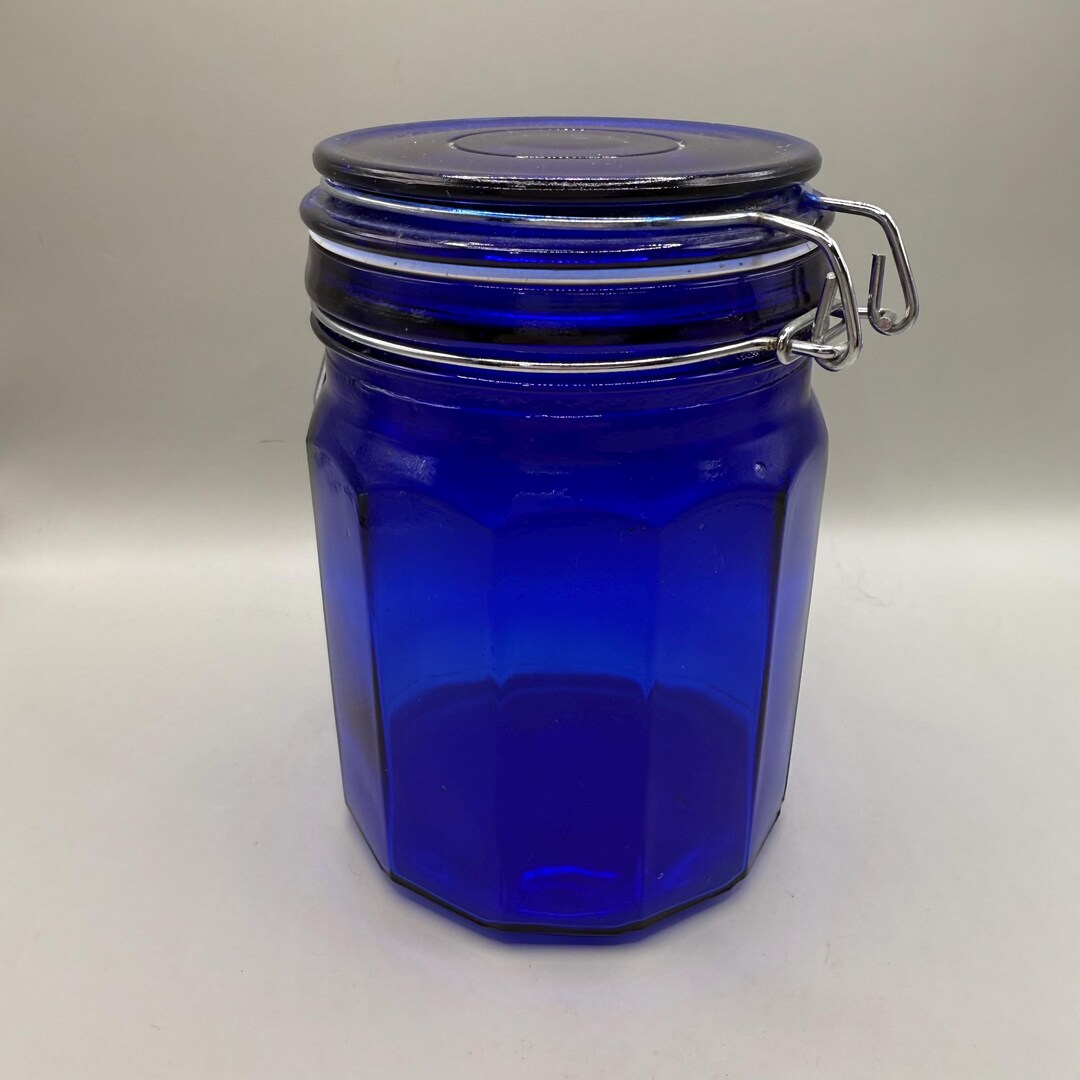 Cobalt Blue Round/paneled Bail Closure Kitchen Jar Canister (smaller ...