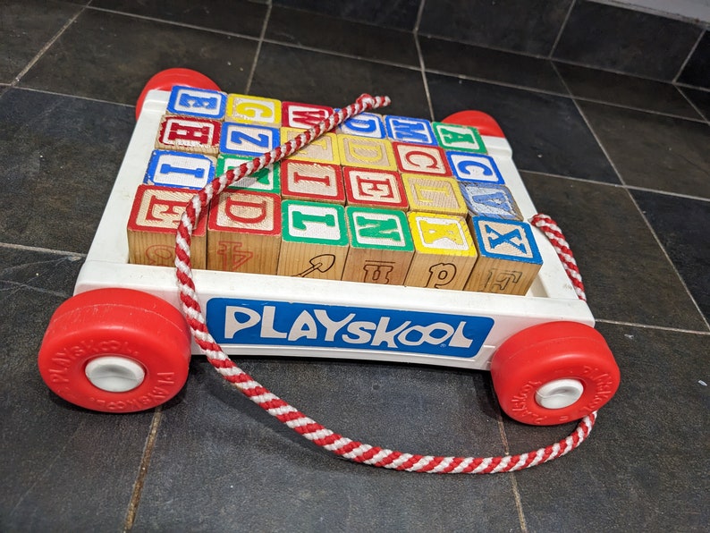 Playskool Wooden Blocks With Pull Wagon Retro, Made in U.S.A. - Etsy