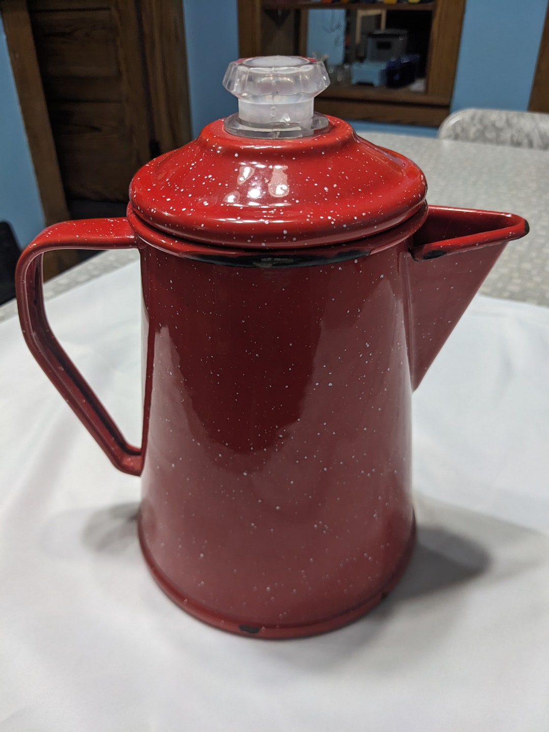 Vintage Enamelware Coffee Pot Percolator Red & White - Etsy