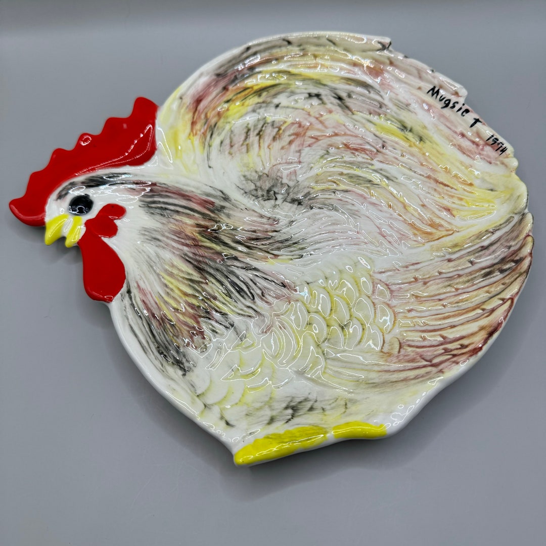 1974 Ceramic Rooster Plate Made by Mugsie - Etsy