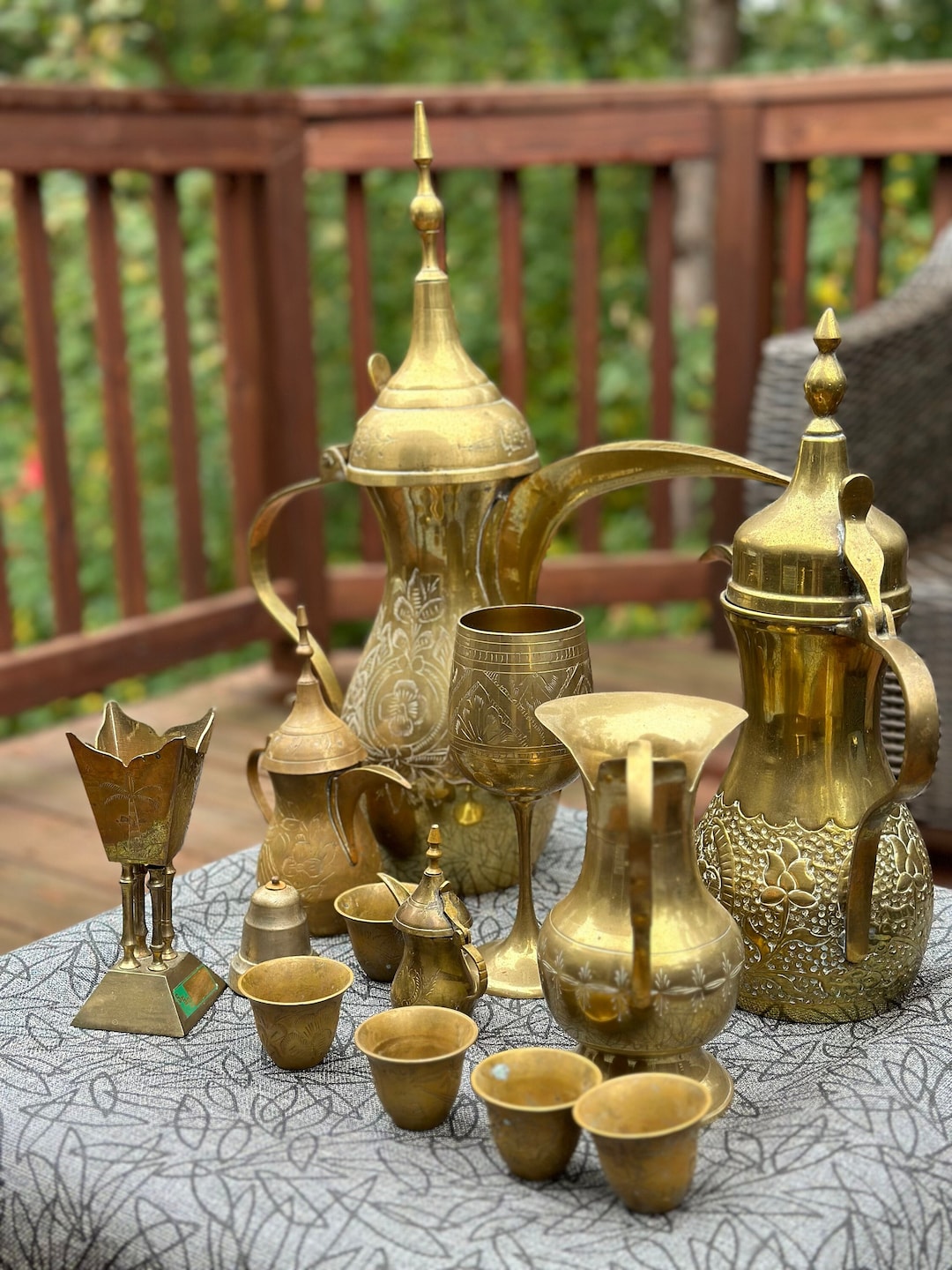 Saudi Arabian Brass Serving Pots and Cups - MCM - Etsy