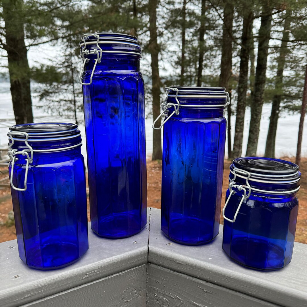 Cobalt Blue Glass Bale Canisters - Set of 4 - Etsy