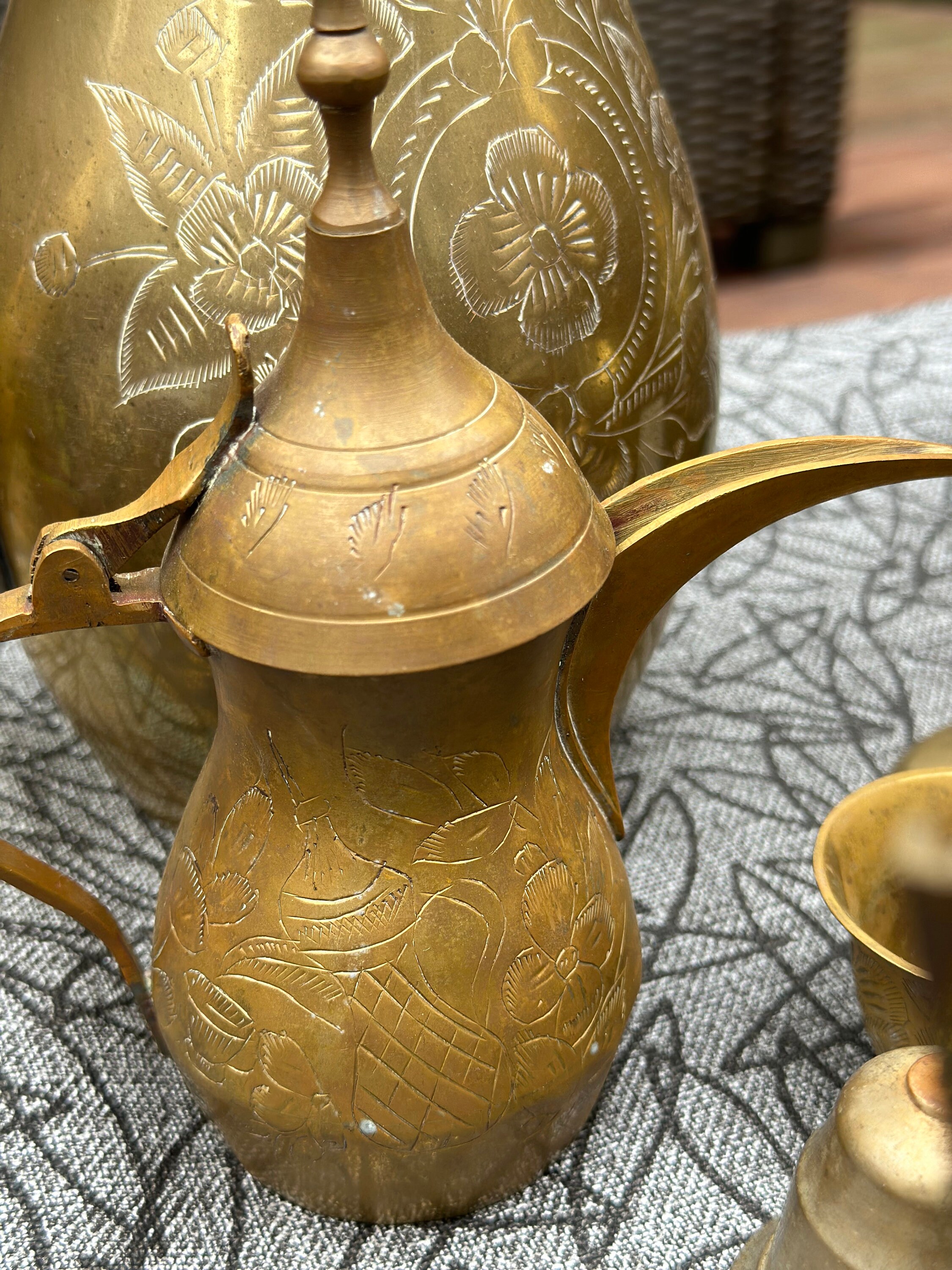 Saudi Arabian Brass Serving Pots and Cups MCM - Etsy