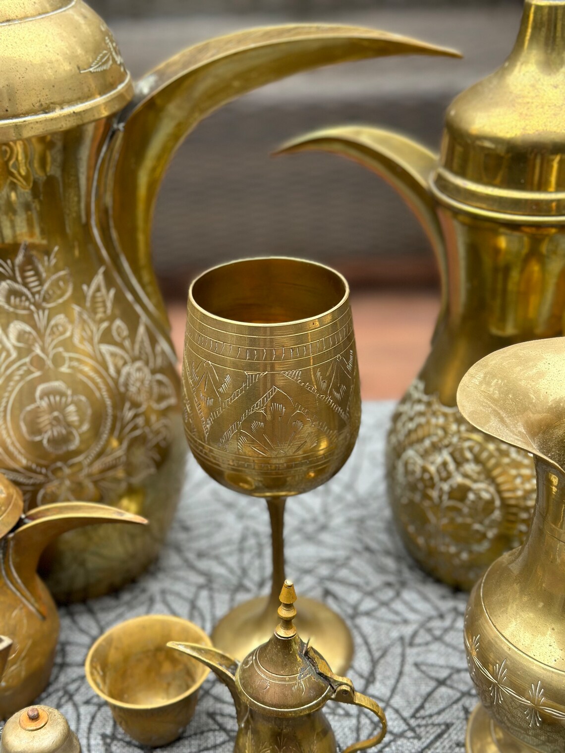 Saudi Arabian Brass Serving Pots and Cups MCM - Etsy