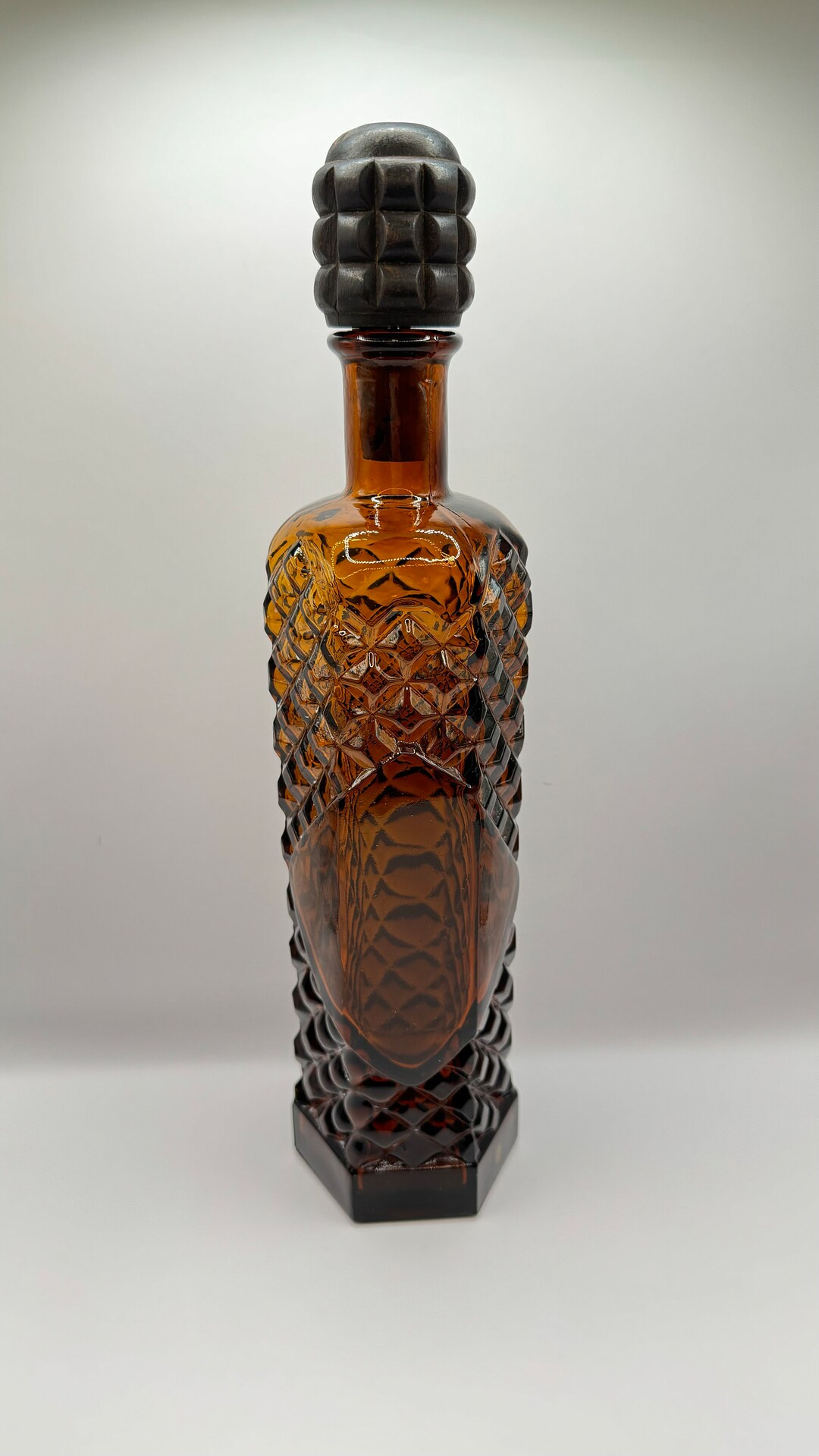 Amber Glass Diamond Pattern Glass Decanter With Cork - Etsy