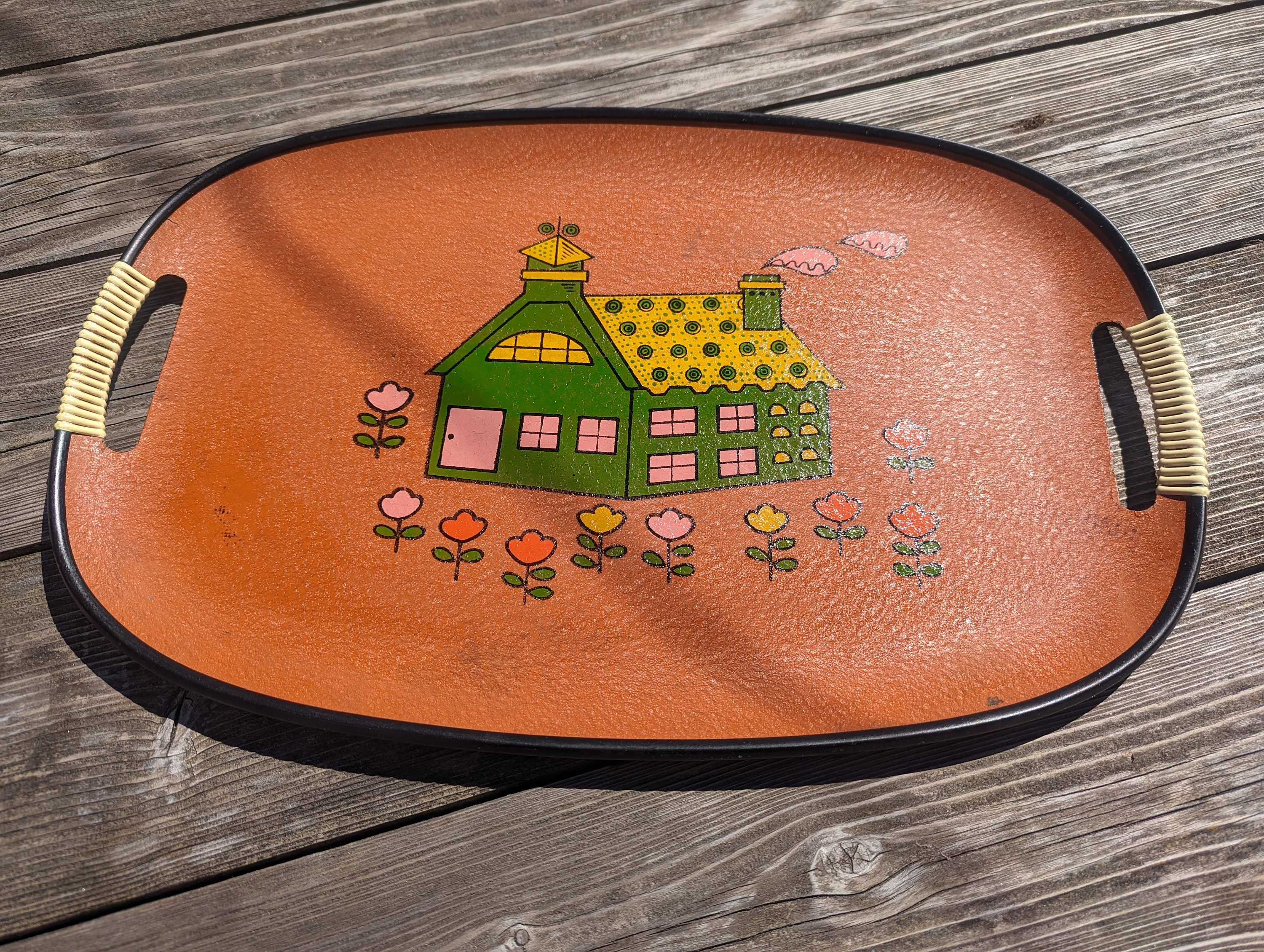 1960s Japan MCM Oval Tray School House & Flowers - Etsy