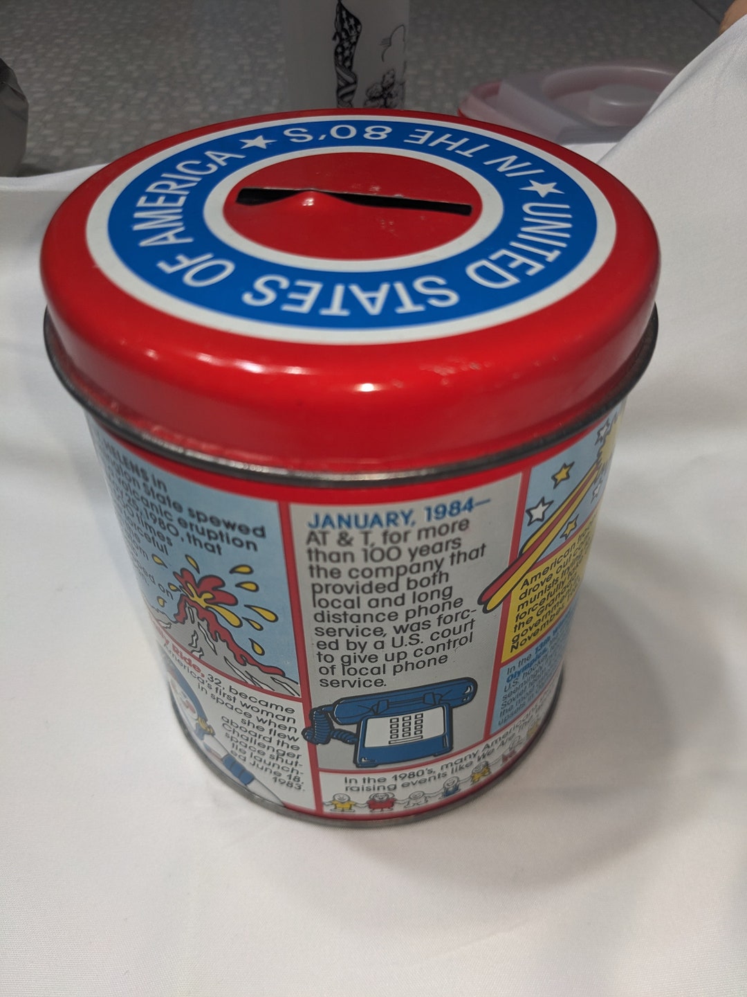 United States of America "in the 80's" Coin Bank Metal Tin Top ...