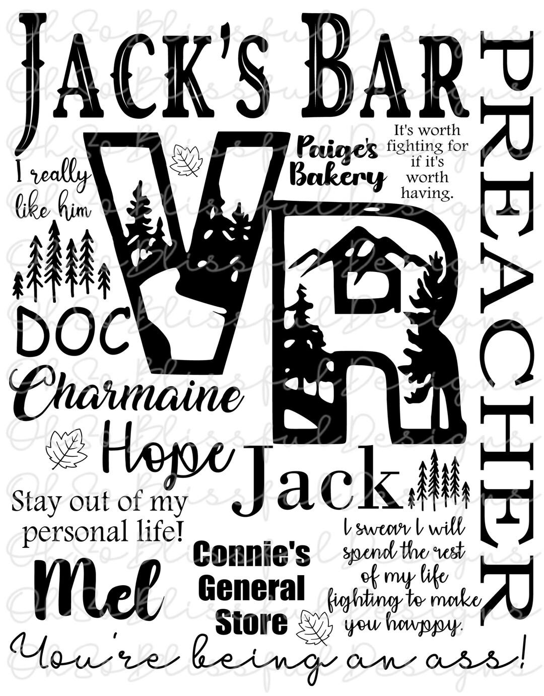 Jack's Bar Virgin River Mel Doc Hope Preacher Paige Connie Sublimation ...