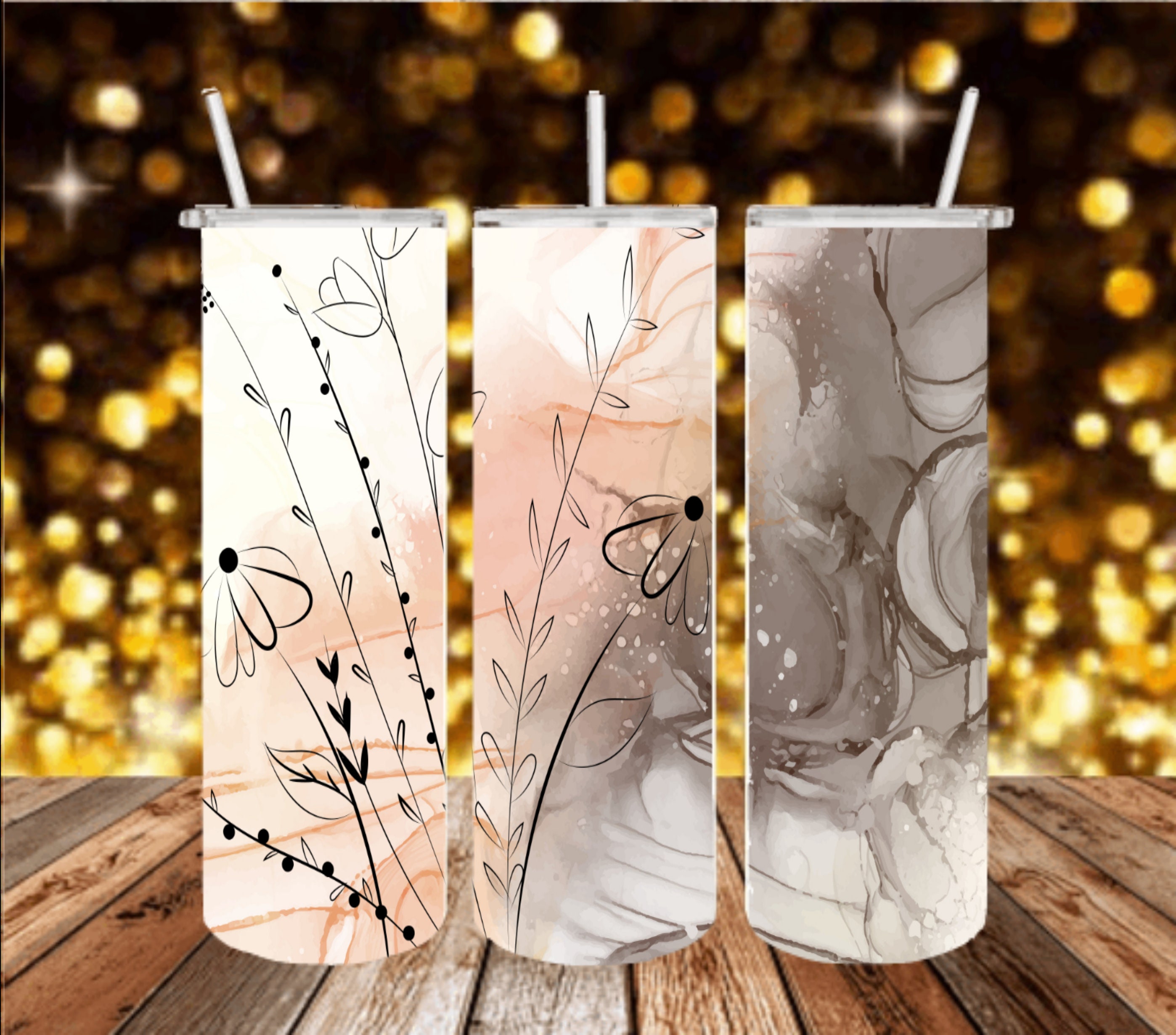 Neutral Color Swirl Floral 20 Oz. Straight Tumbler Cup Wrap - Etsy