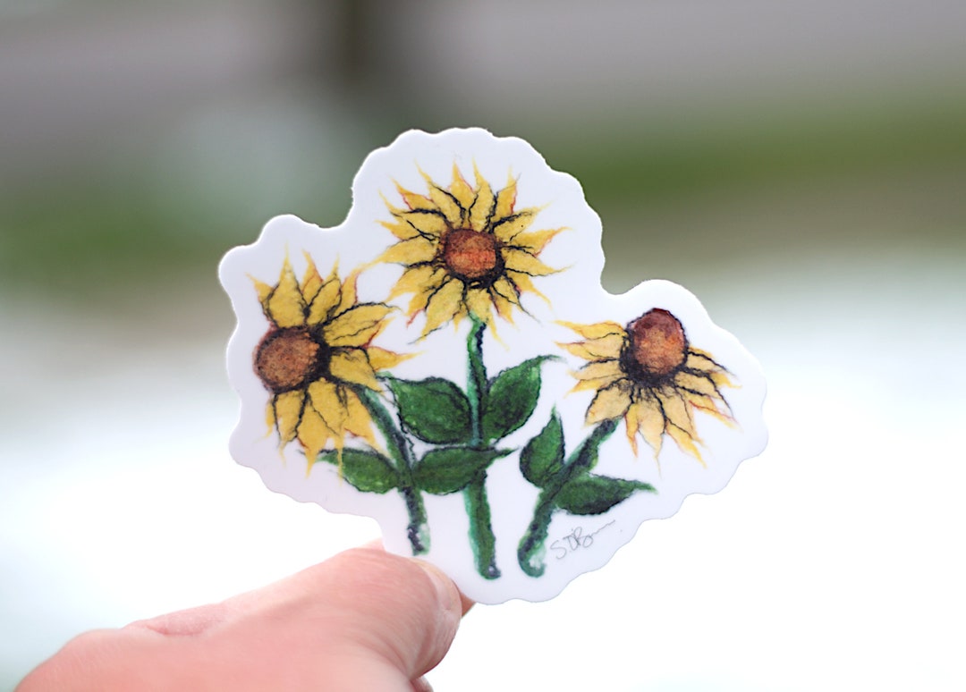 Yellow Sunflower Sticker, Wet Felted Floral Panel Image, Fun Flower ...