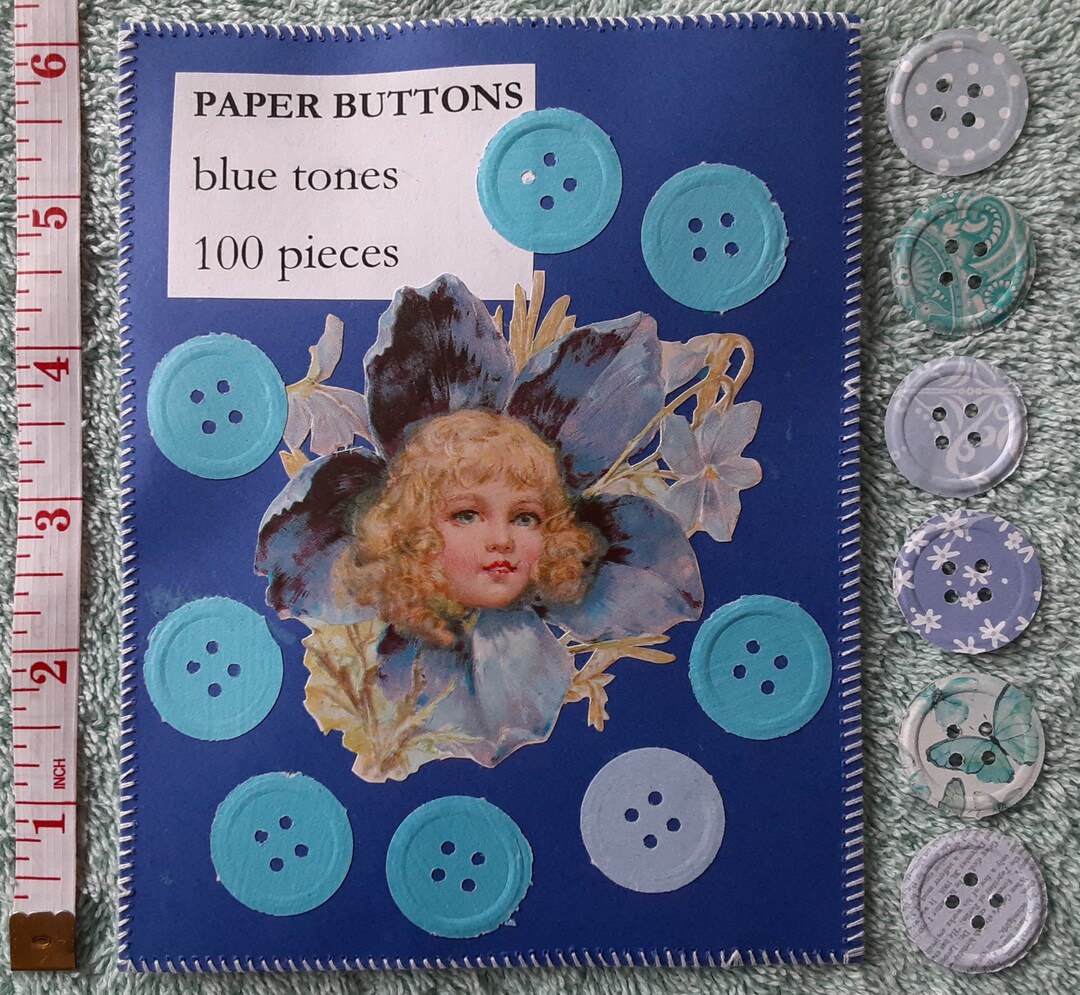 100 Blue Paper Buttons Punchouts Die Cuts Scrapbooking Card Making Sewn ...