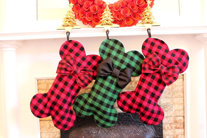 Plaid Dog Bone Christmas Stocking: Personalized Pet Holiday Decor - Etsy