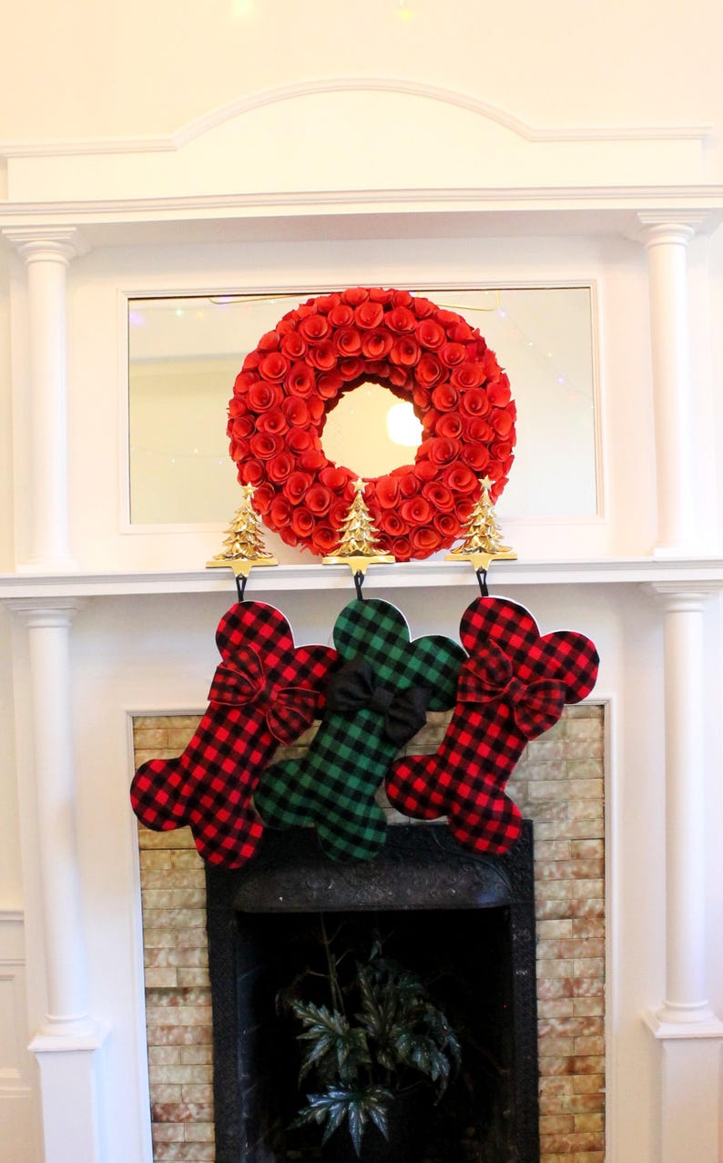 Plaid Dog Bone Christmas Stocking: Personalized Pet Holiday Decor - Etsy