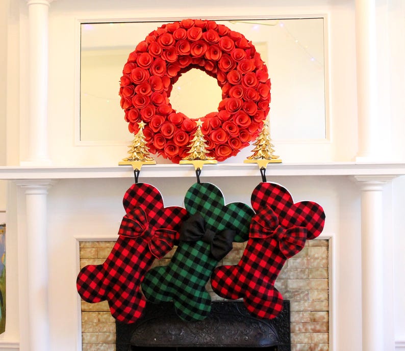 Plaid Dog Bone Christmas Stocking: Personalized Pet Holiday Decor - Etsy