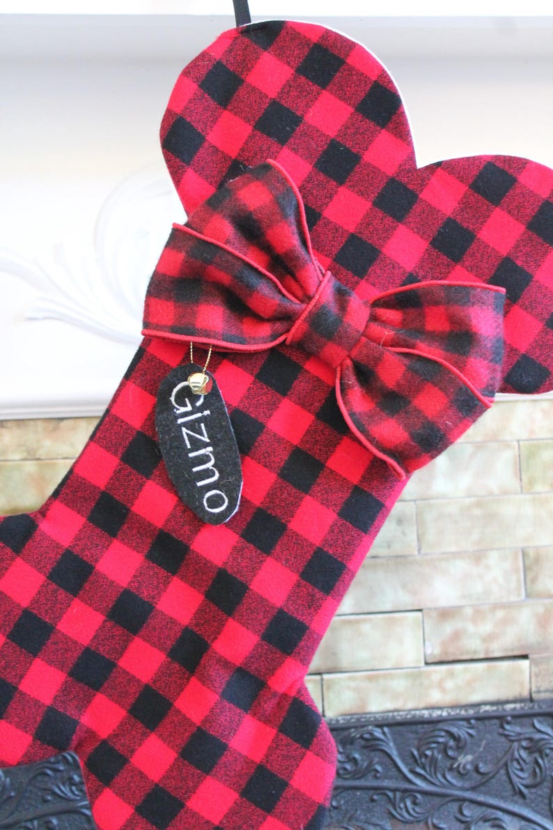 Plaid Dog Bone Christmas Stocking: Personalized Pet Holiday Decor - Etsy