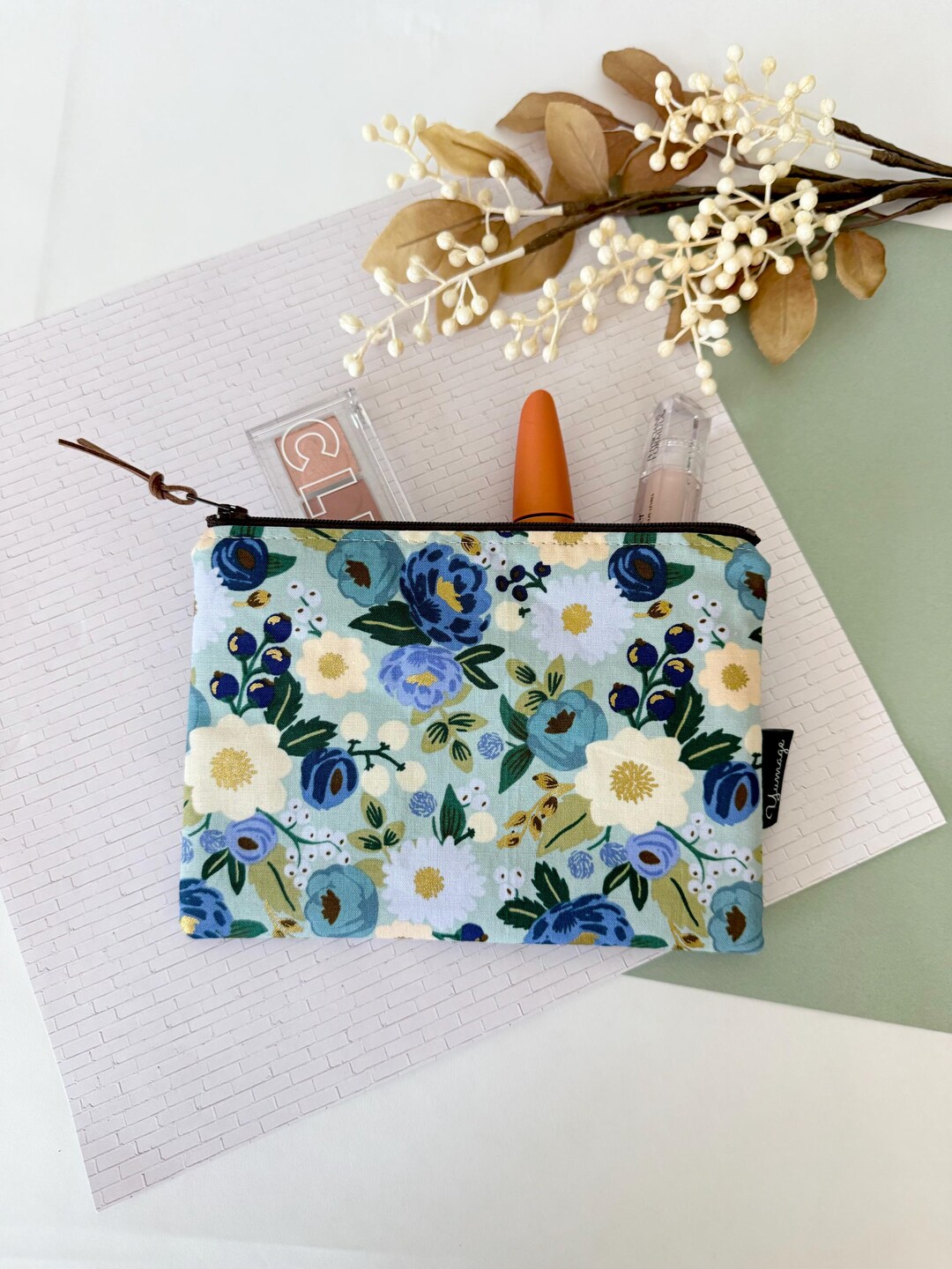 Medium Vintage Garden Blossom Mint Zipper Pouch 7.5x5.25 - Etsy