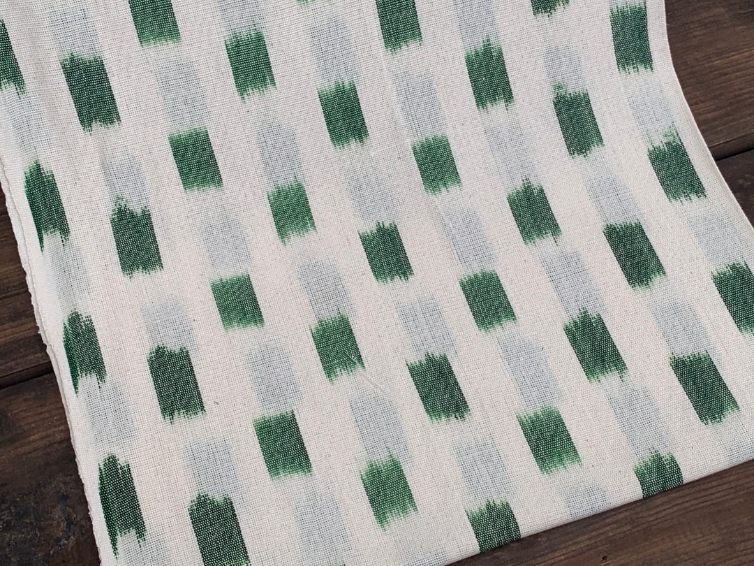 NEW! White and Green Ikat Fabric (#200) - Ethnic Fabric From Guatemala ...