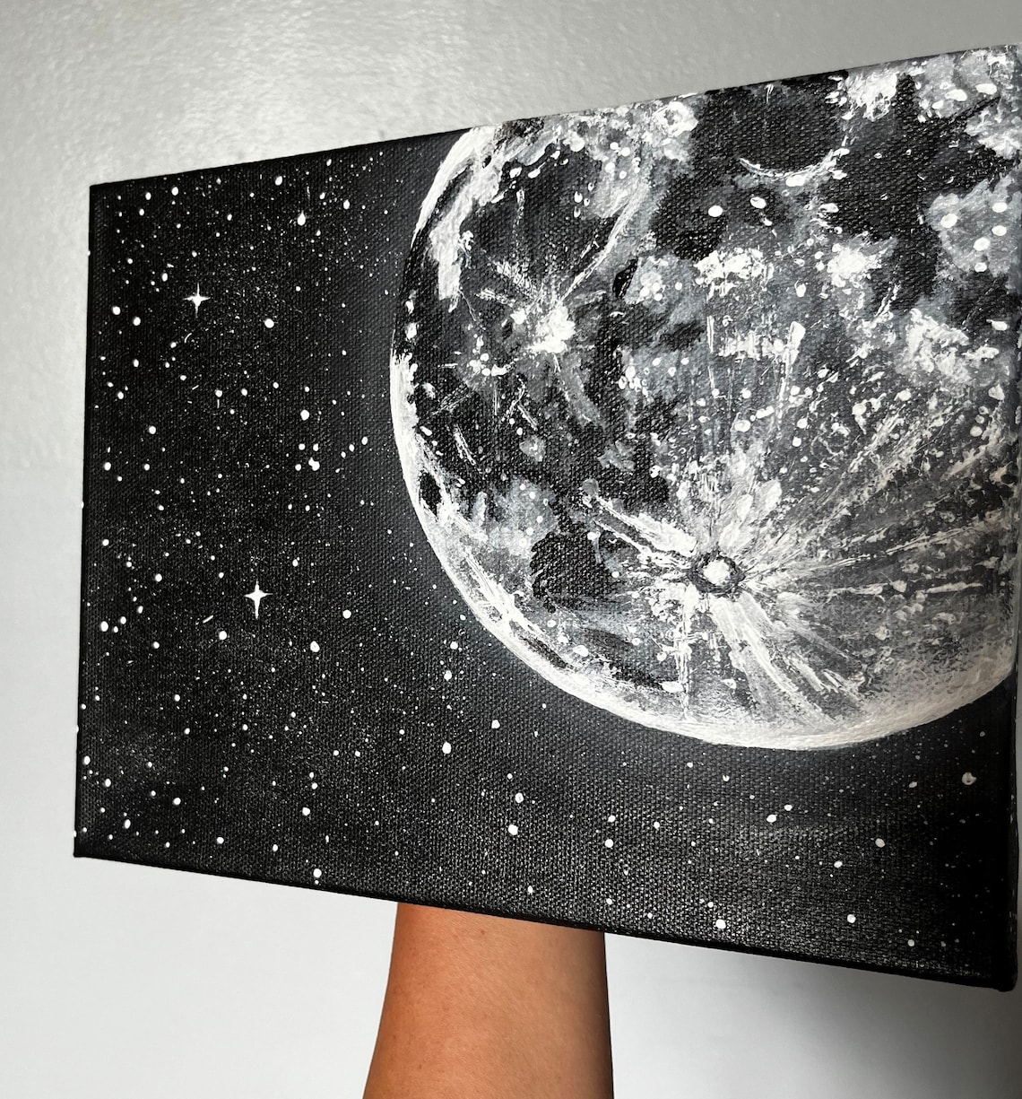 Moon and Stars Acrylic Painting Moonscape Artwork Black - Etsy