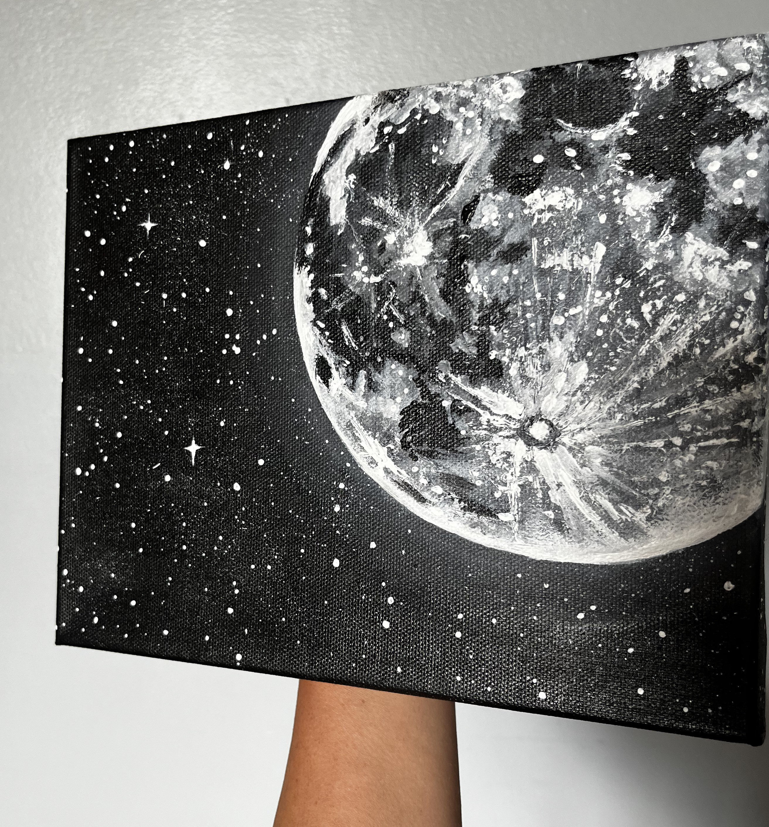 Moon and Stars Acrylic Painting • Moonscape Artwork • Black and White ...