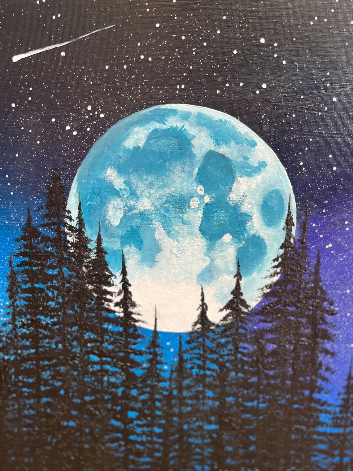 Under the Moon •full Moon Above the Tree Tops in the Night Sky ...