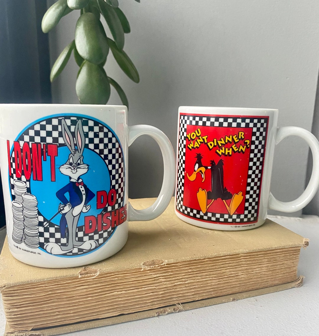 1990s Looney Tunes Coffee Mugs, Vintage Bugs Bunny Daffy Duck Mug Set ...