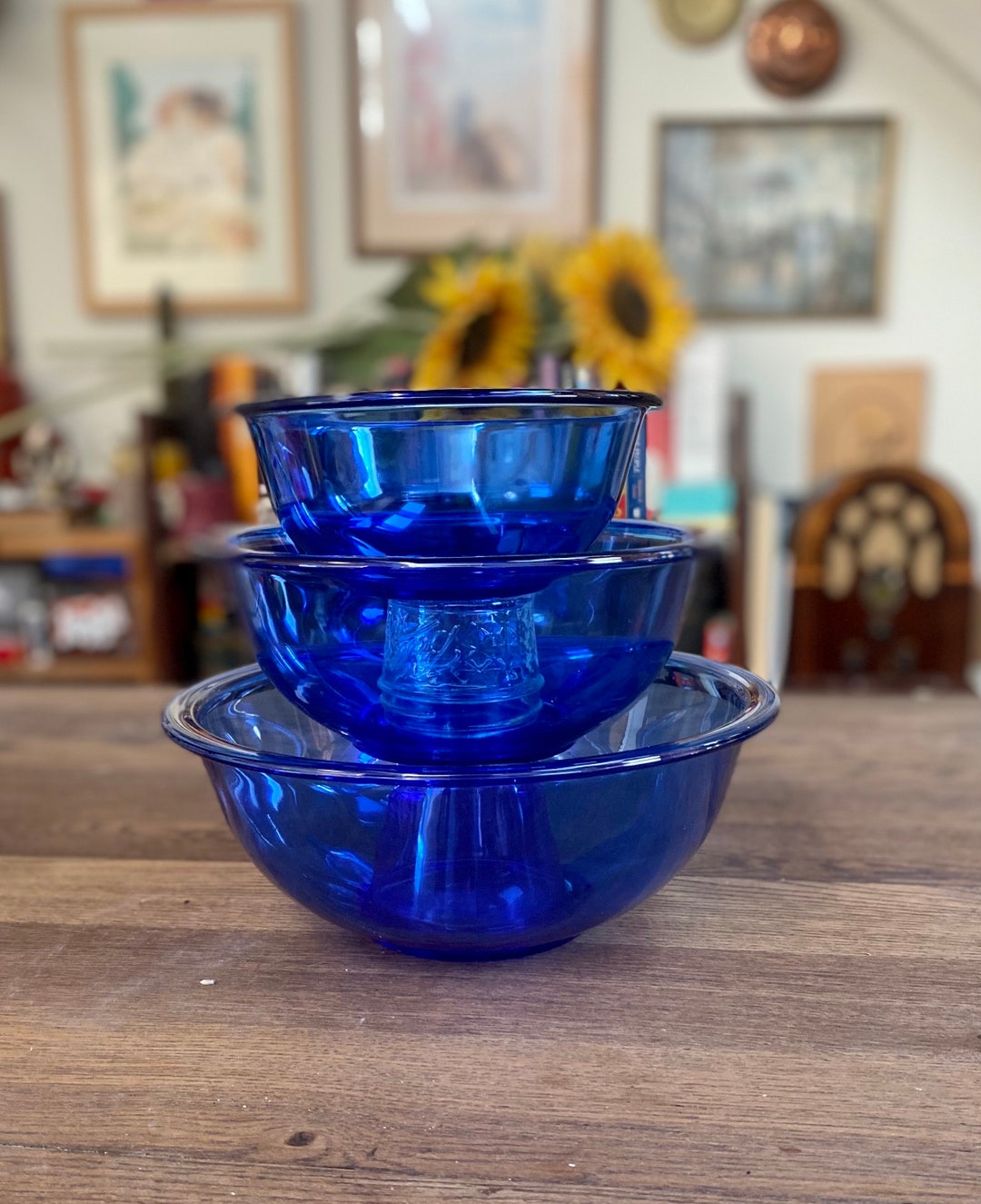 Set of 3 Vintage Cobalt Blue Glass Pyrex Mixing/nesting Bowls, Retro ...