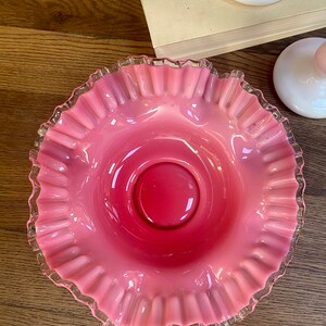 Fenton Peach Crest Ruffle Bowl/pair of Candlestick Holders, 1940s ...