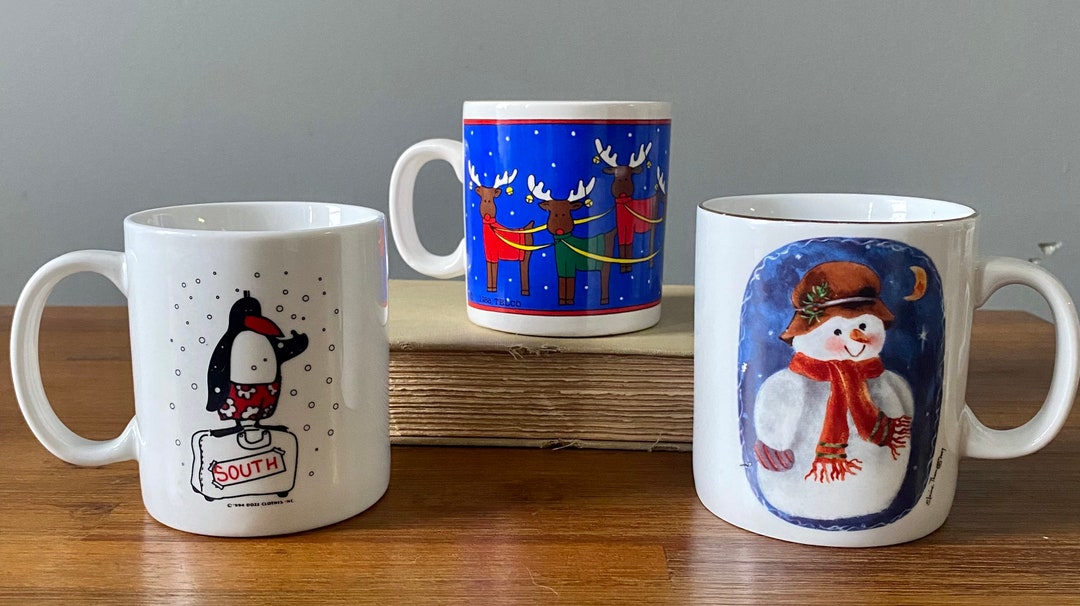Vintage Winter Christmas Coffee Mugs, Ceramic Holiday Season Hot Cocoa ...