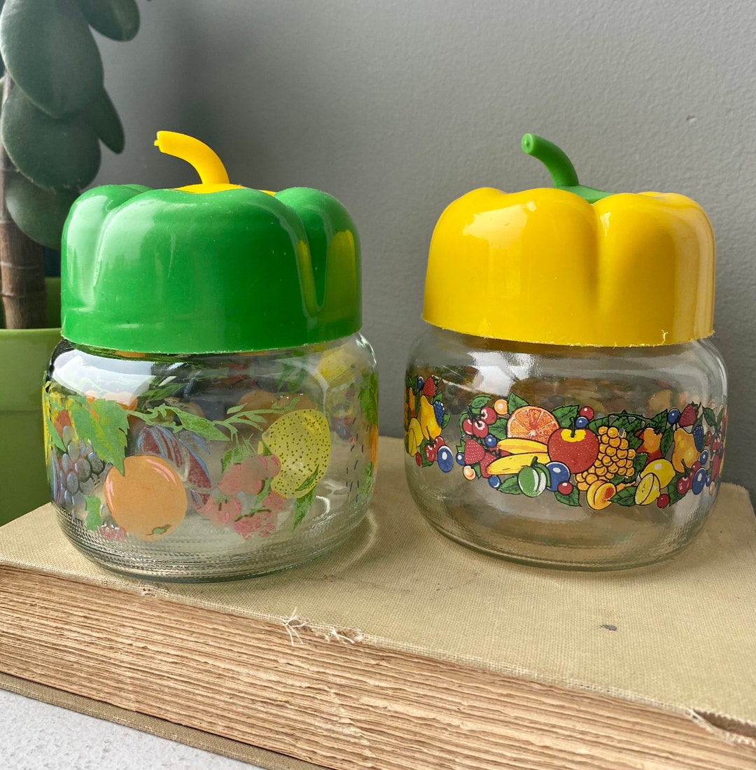 Vintage Vegetable Fruit Jars With Pepper Lid, Retro Fruit and Veggie ...