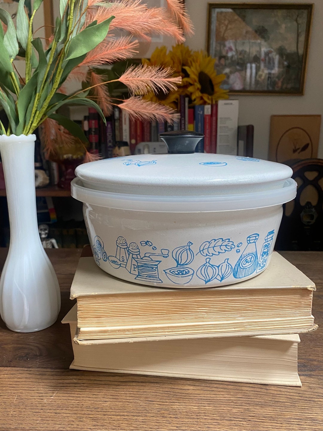Vintage Enamel Mushroom Veggies Casserole Dish, Casserole/tupperware ...