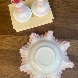 Fenton Peach Crest Ruffle Bowl/pair of Candlestick Holders, 1940s ...