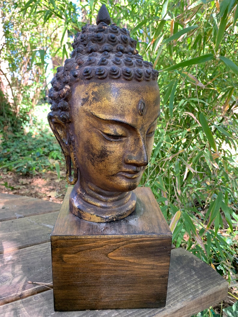 Thai Buddha Head on Wood Display Stand - Etsy