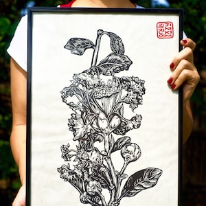 Bloom | Flower Print | Linocut | Relief Print | Botanical Illustration ...
