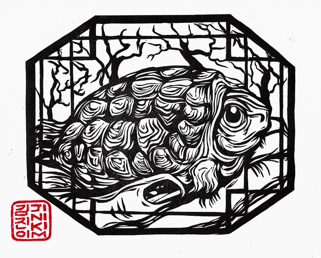 Tortoise | Turtle Art | Linocut Art | Handmade | Relief Print | Turtle ...