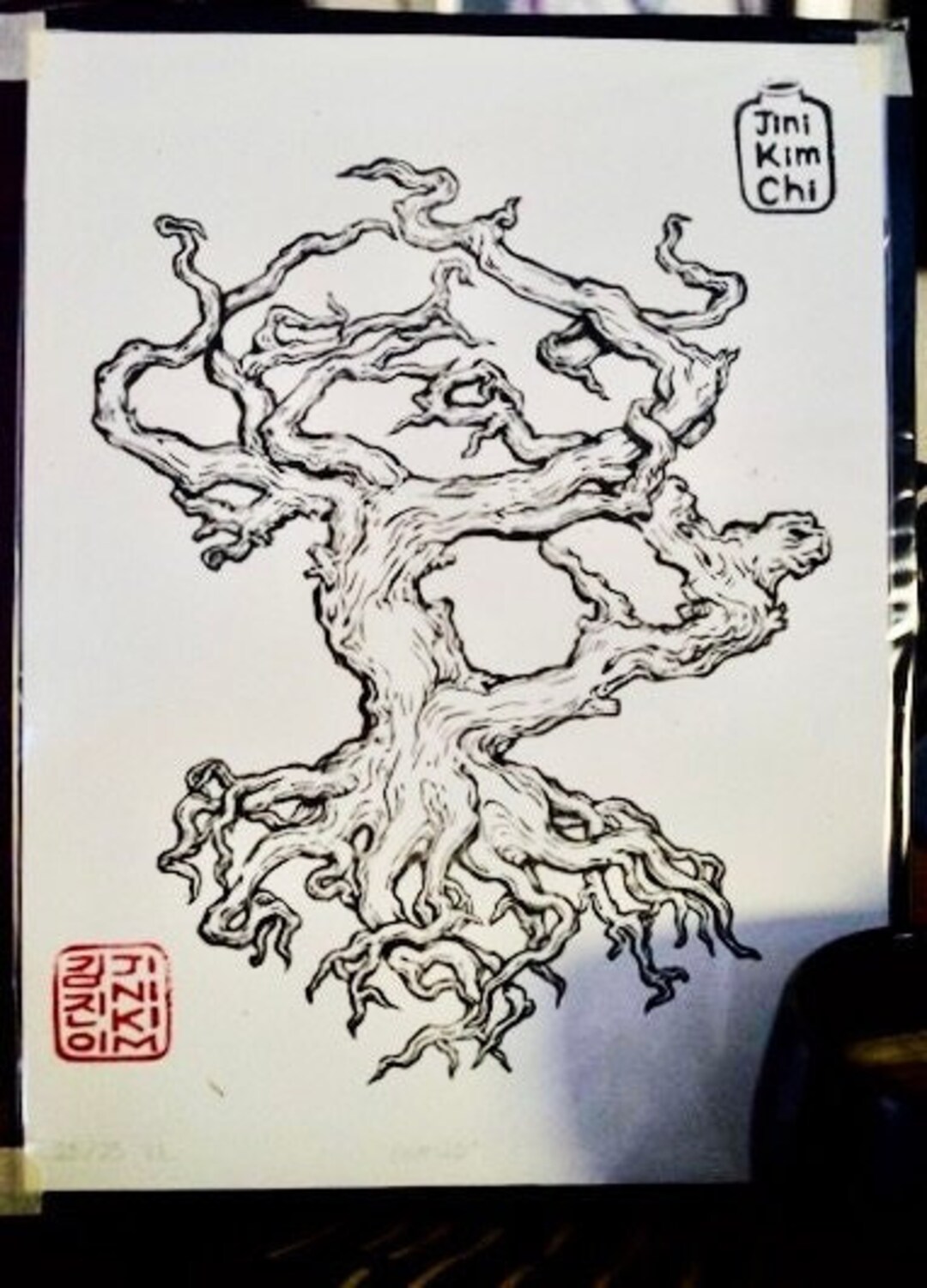 Gnarled | Linocut Print | Tree Drawing | Tree Illustration | Relief ...