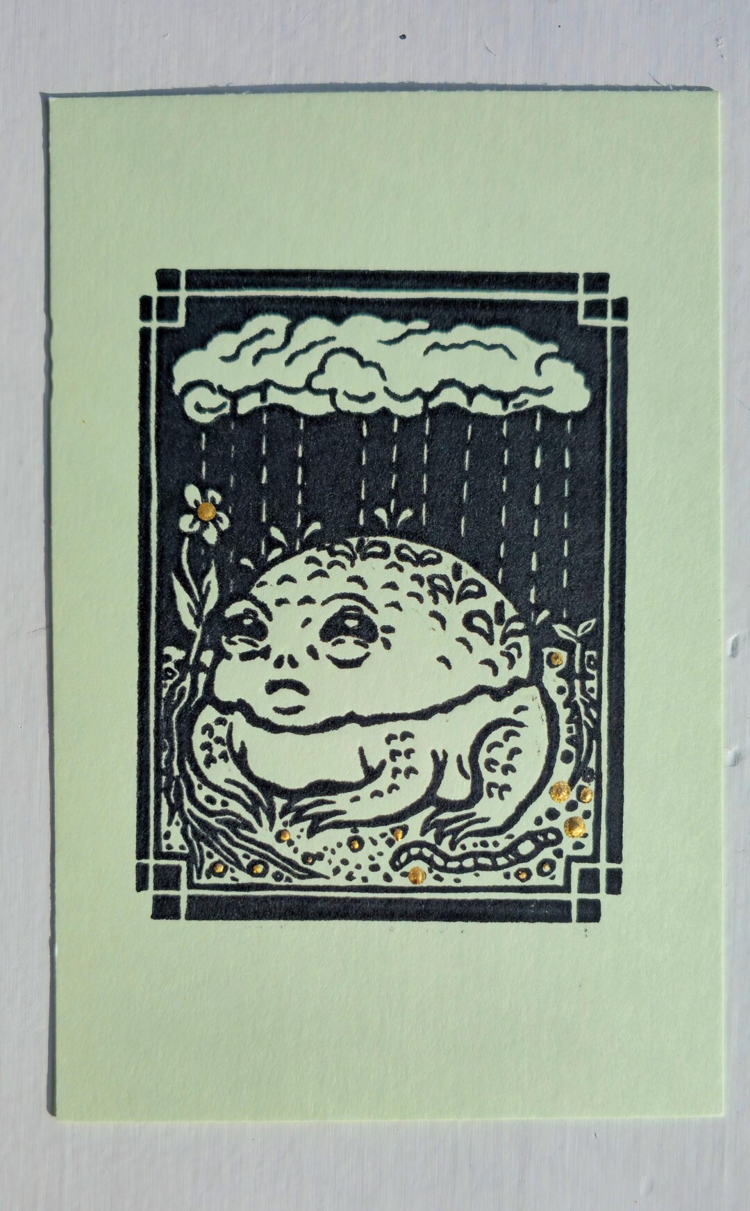 Phrog Linocut Print W/hand-embellished Gold Leaf | Desert Rain Frog ...
