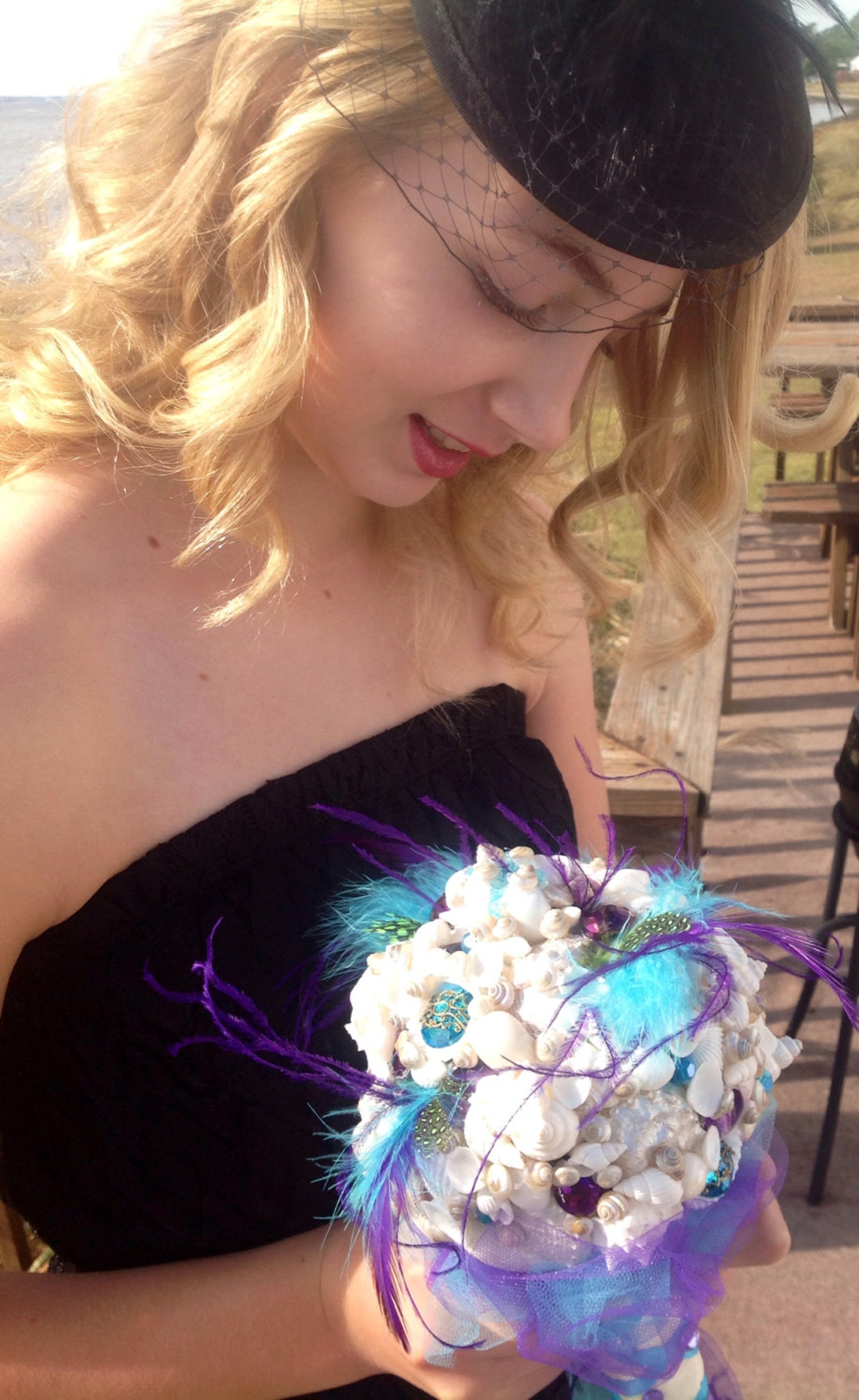 Sea Shell Bouquet, Feather Bouquet, Mardi Gras Wedding, Jeweled Bouquet ...