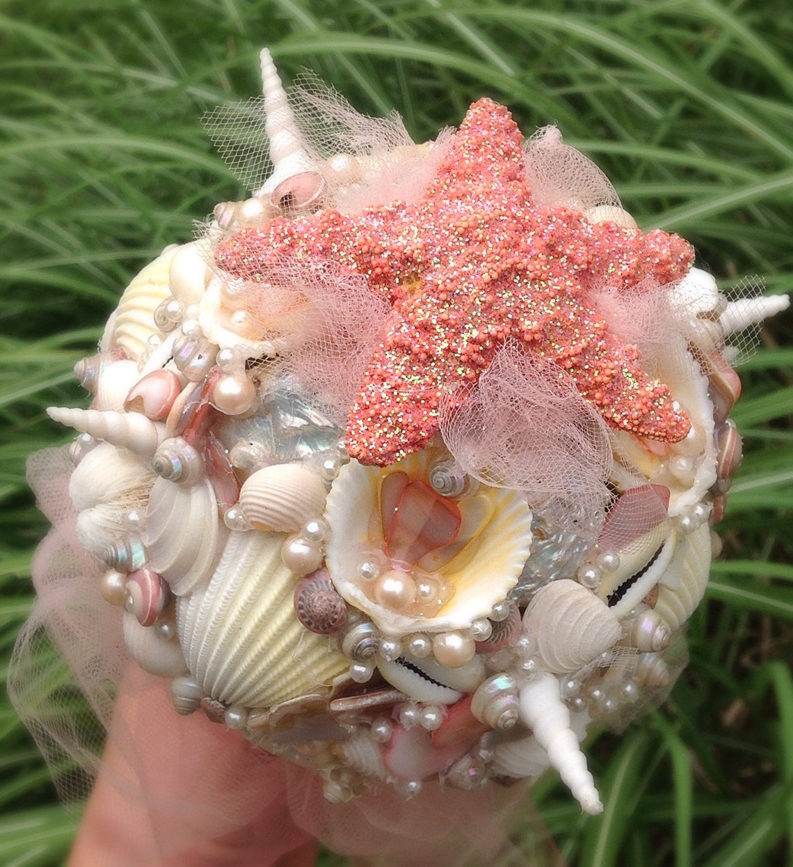Beach Wedding, Sea Shell Bouquet Salmon Pink, Starfish Bouquet ...