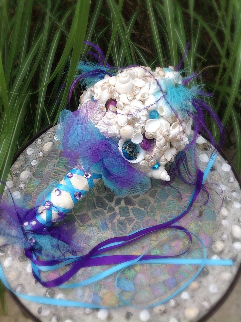 Sea Shell Bouquet, Feather Bouquet, Mardi Gras Wedding, Jeweled Bouquet ...