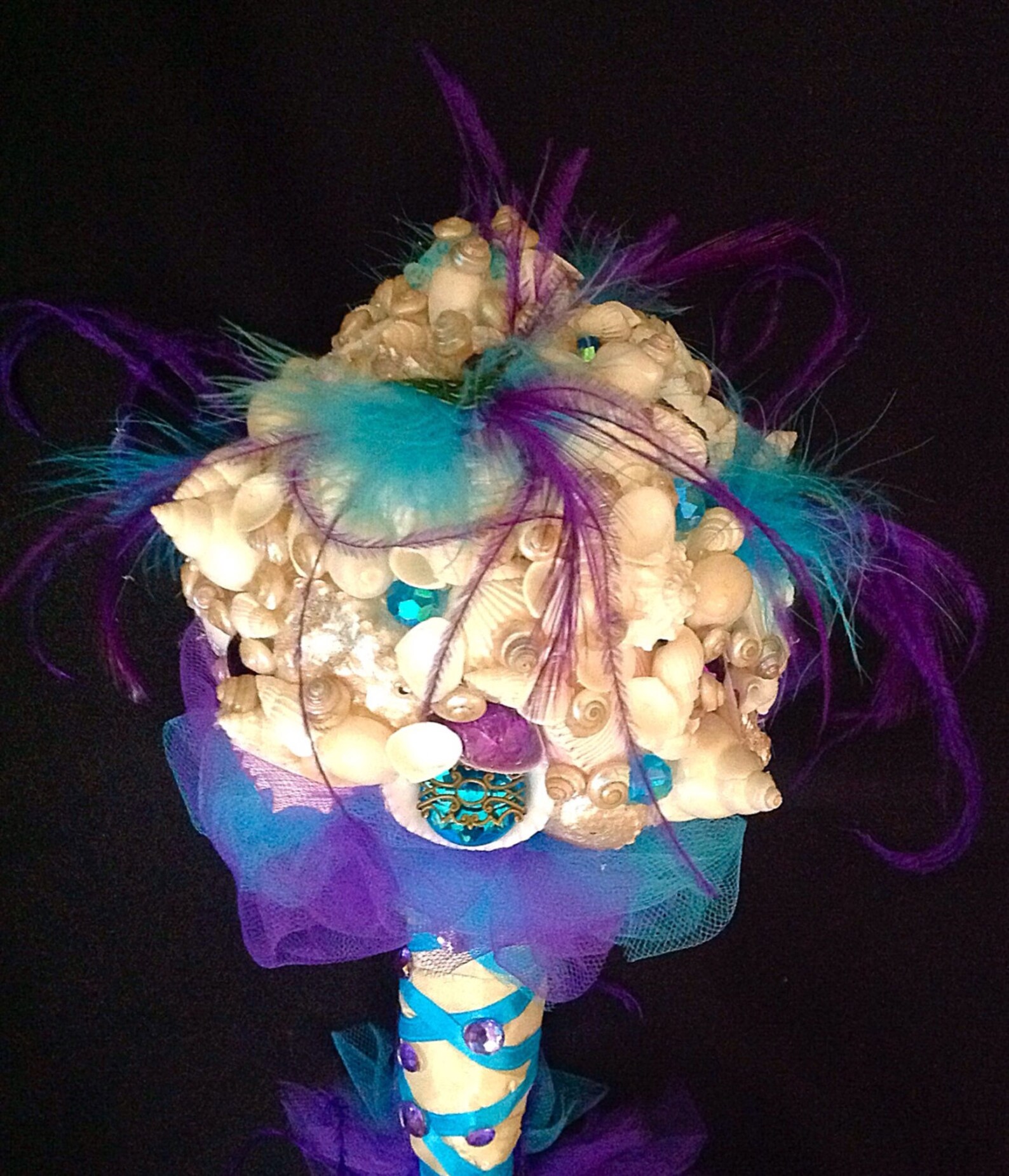 Sea Shell Bouquet, Feather Bouquet, Mardi Gras Wedding, Jeweled Bouquet ...