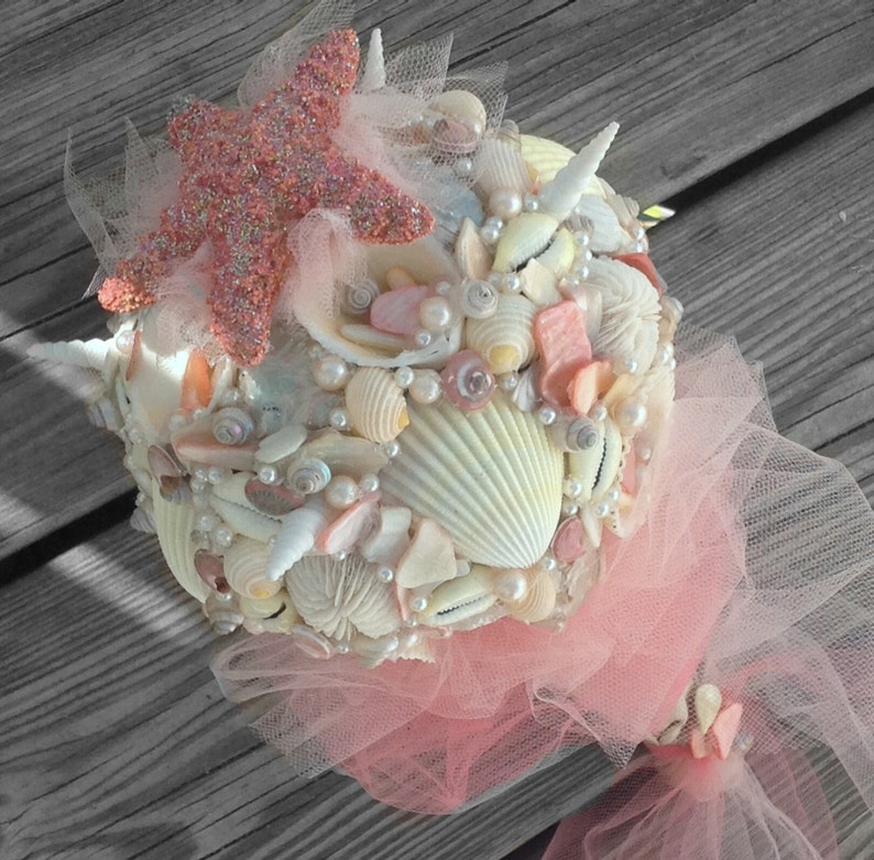 Beach Wedding, Sea Shell Bouquet Salmon Pink, Starfish Bouquet ...