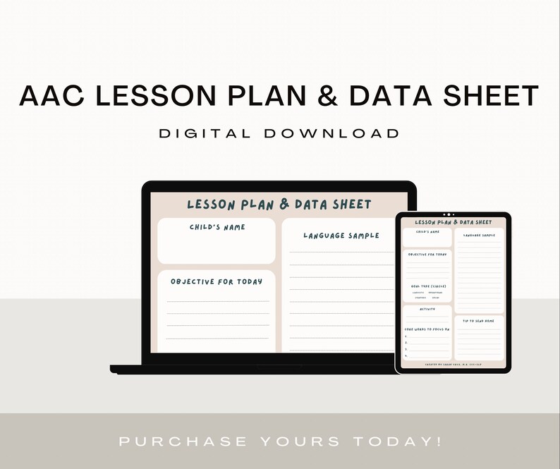 AAC Lesson Plan & Data Sheet SLP Data Sheet AAC Data Sheet for Speech ...