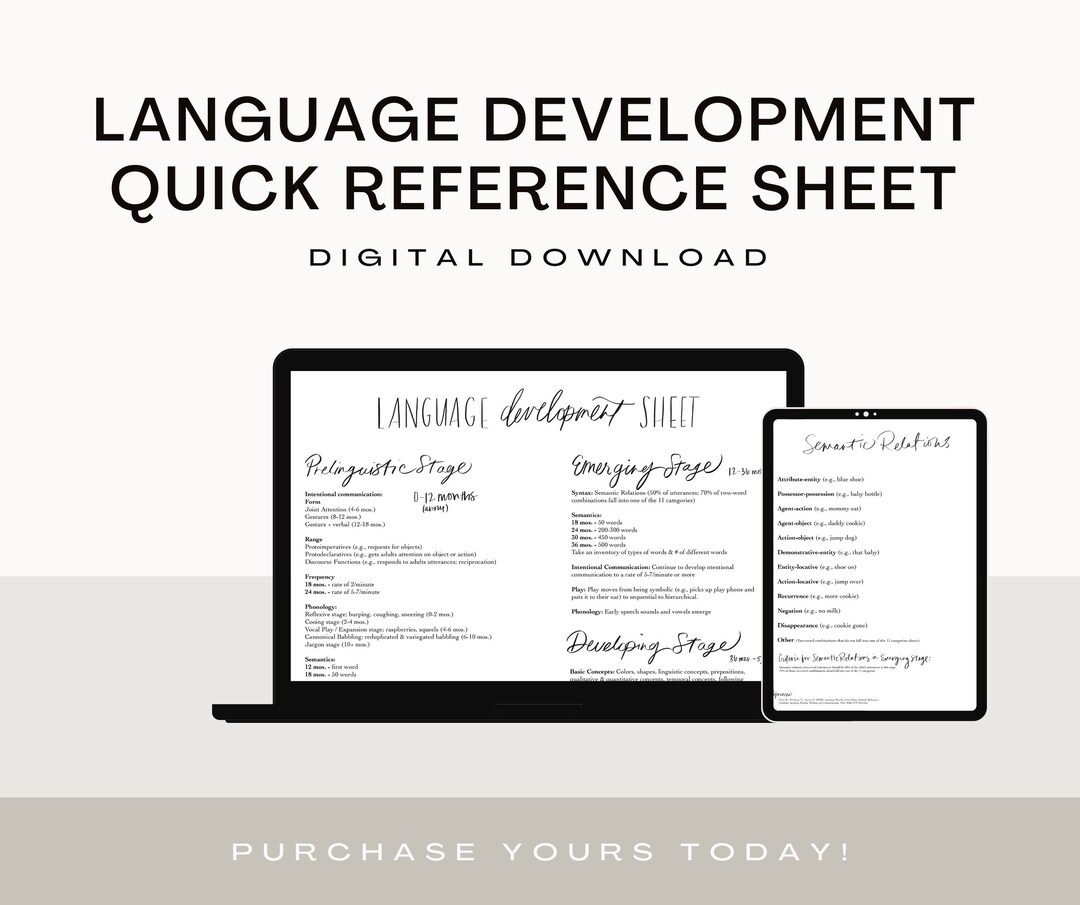 Language Development Sheet & Treatment Guide - Etsy