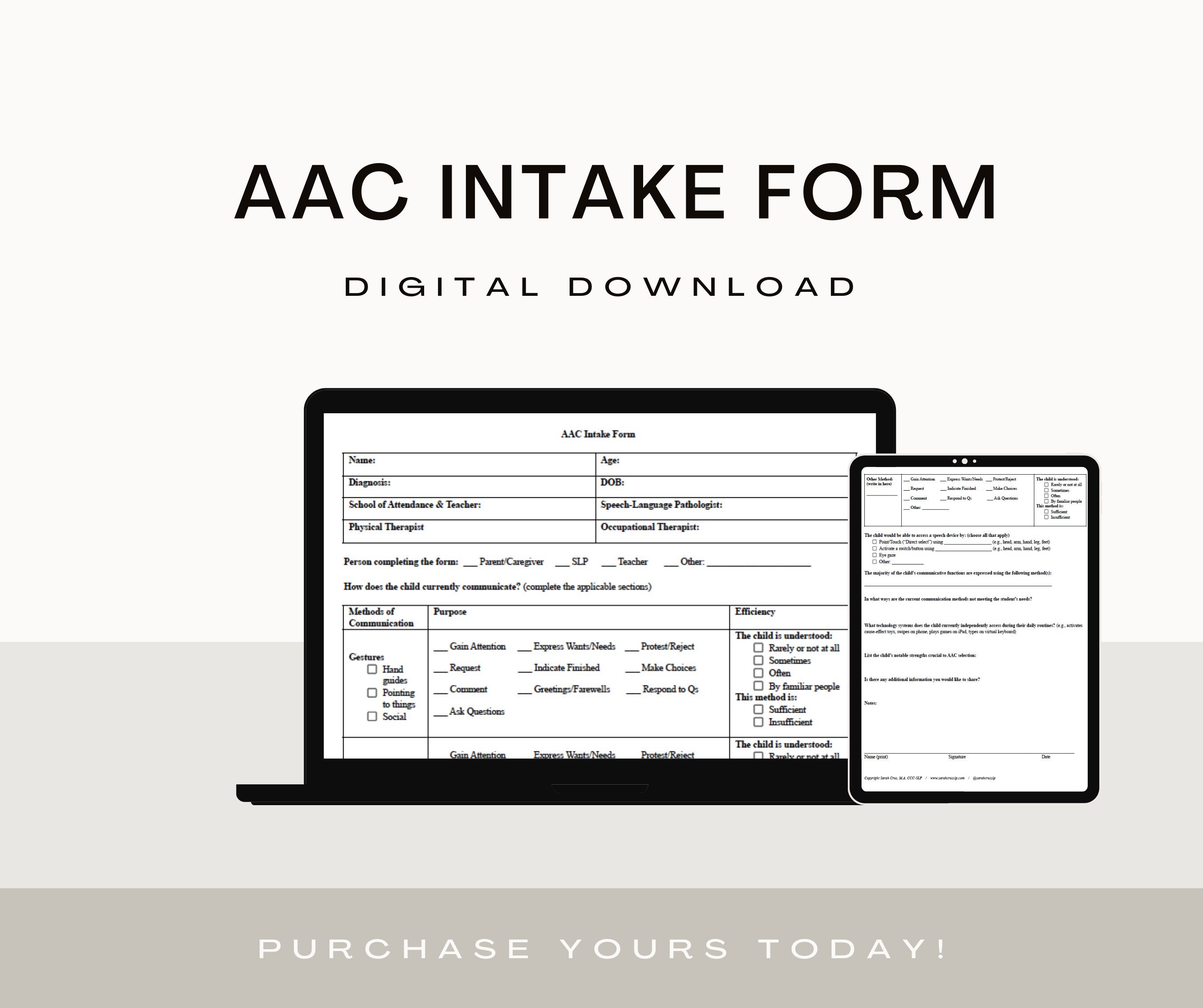 AAC Intake Form - AAC Specialists and Slps - Etsy