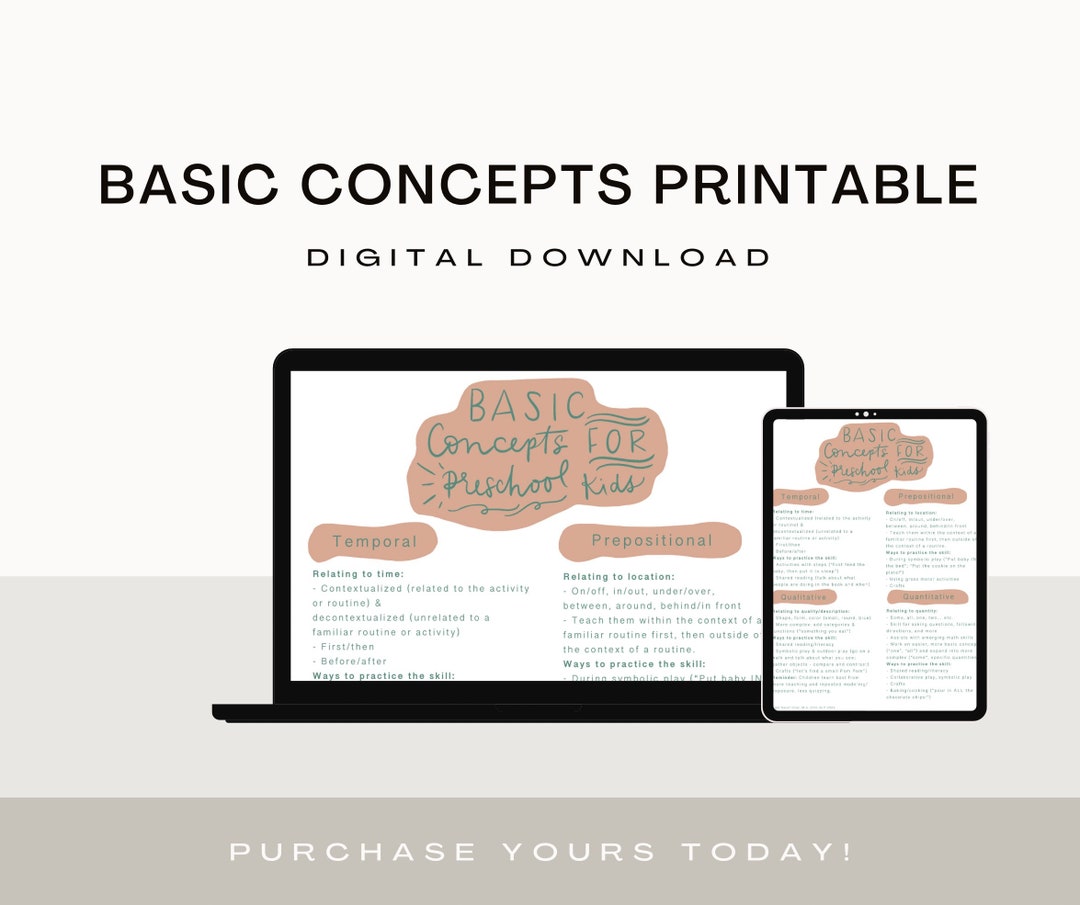 Basic Concepts Printable Speech & Language Print for Preschool-aged ...