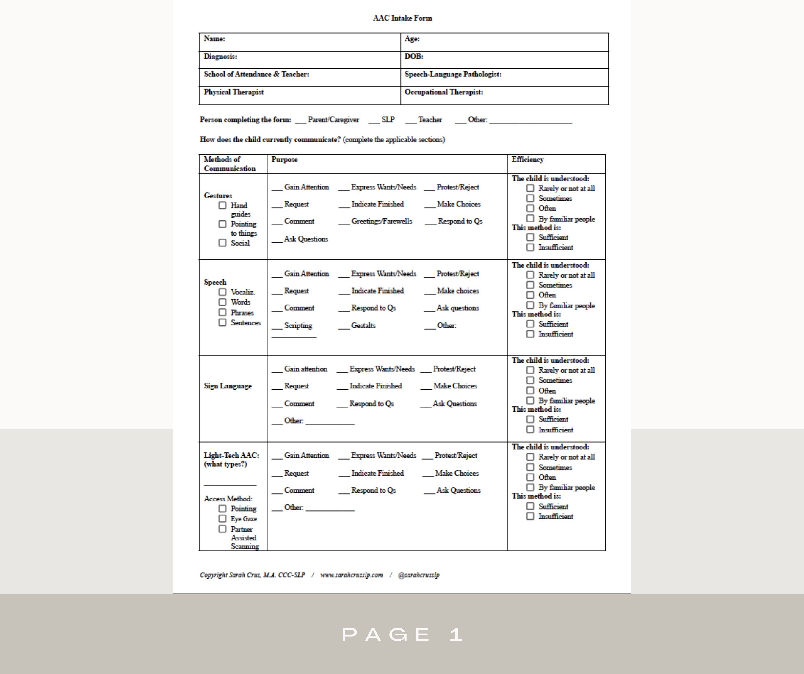 AAC Intake Form - AAC Specialists and Slps - Etsy