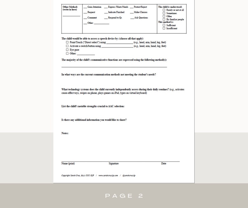 AAC Intake Form AAC Specialists and Slps - Etsy