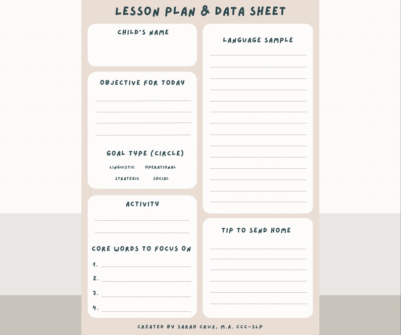 AAC Lesson Plan & Data Sheet - SLP Data Sheet - AAC Data Sheet for ...